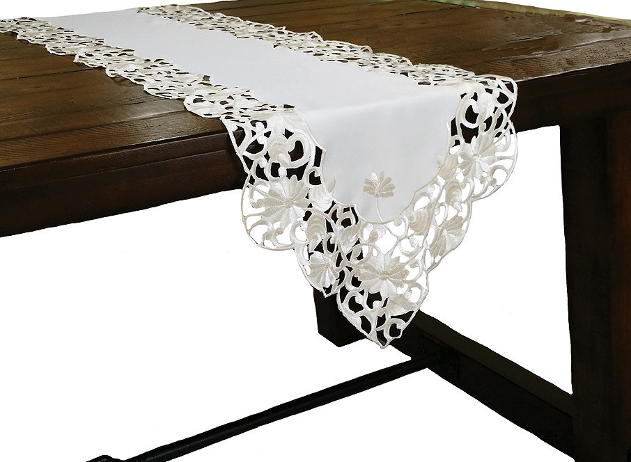Daisy Lace Embroidered Cutwork Table Runner, 15x54 - Traditional ...