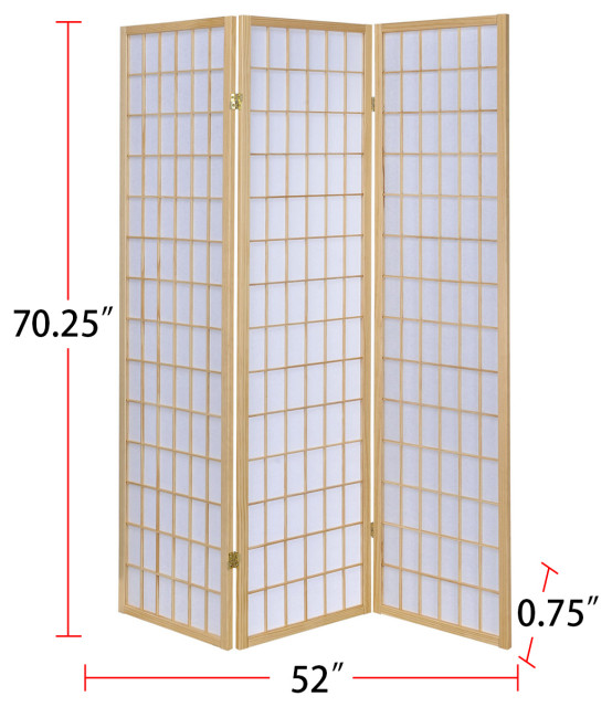 3-Panel Folding Screen, Natural and White - Asian - Screens And Room ...