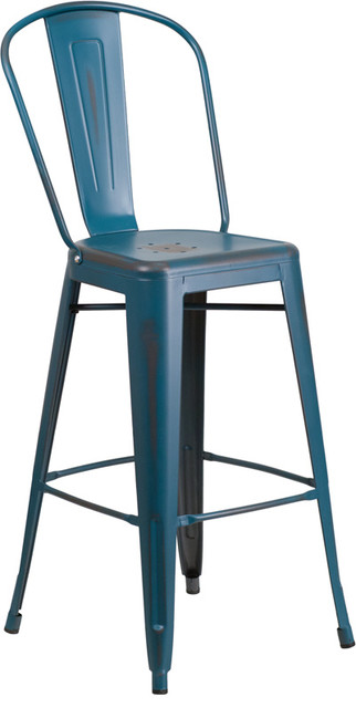 Tolix Style Metal Distressed Bar Stool With Back - 30" , Set of 4 ...