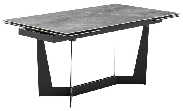 Mateo 95" Extension Table in Venice Gray Ceramic Glass Top and Steel ...