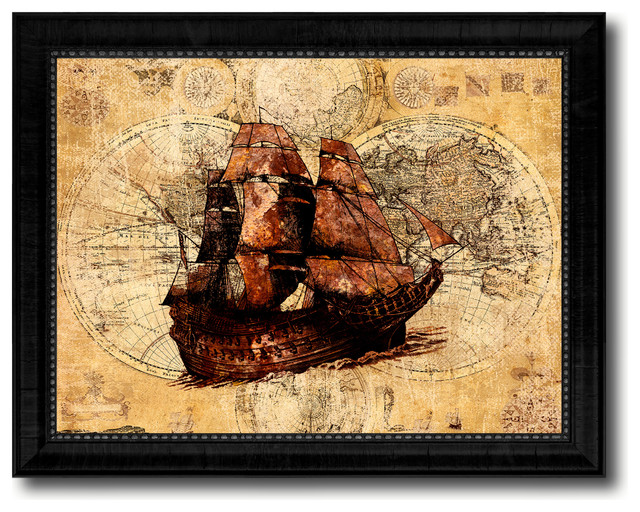 Boat Vintage Nautical Map Print on Canvas with Picture Frame, 18"x23 ...