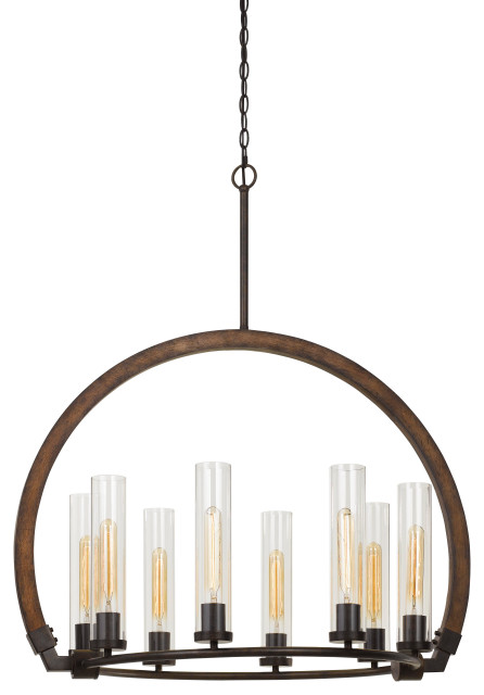Birdcage Wood/Metal Chandelier With Glass Sleeve - Industrial ...