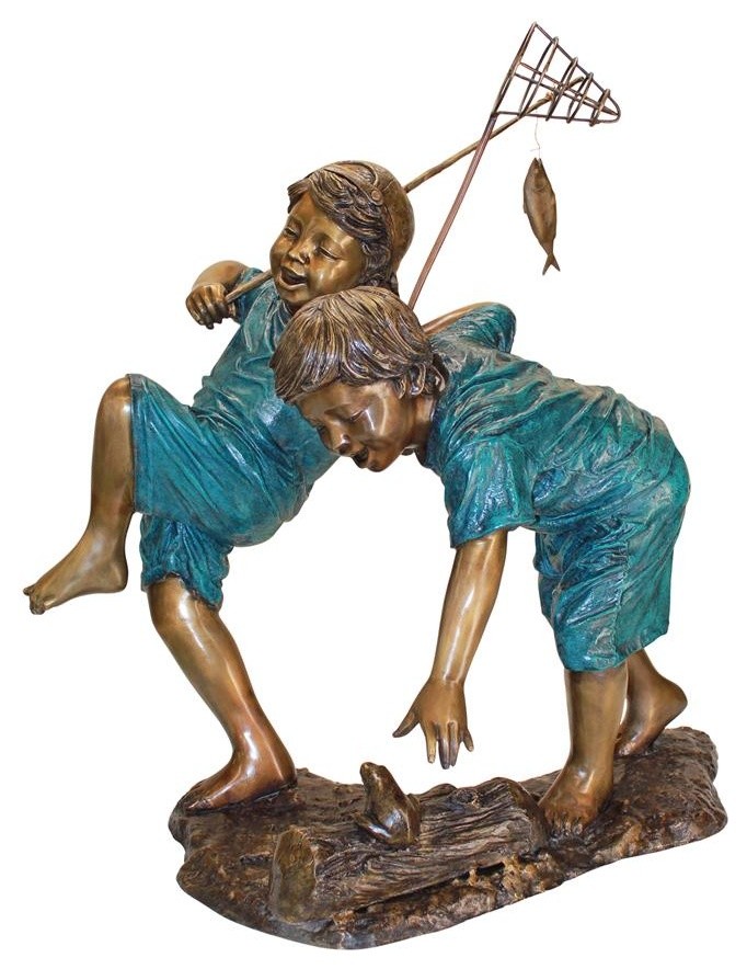 Double Trouble Fishing Boys Bronze - Contemporary - Garden Statues And ...