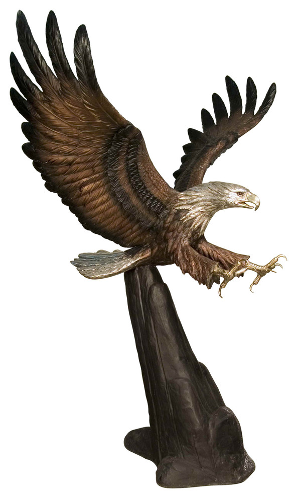Swooping Eagle With Rock Formation Base Bronze Sculpture - Traditional ...