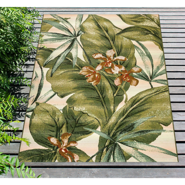 Marina Tropical Leaf Indoor/Outdoor Rug, 7'10"x9'10" - Tropical ...
