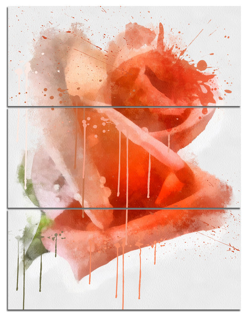 "Red Rose Painting With Splashes", 28"x36" - Contemporary - Metal Wall ...