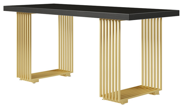 Modern Black Computer Desk Rectangular Desk with Solid Wood Table Top ...