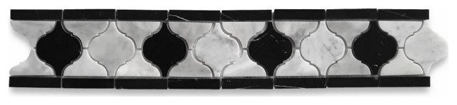 Carrara Venato Marble Arabesque Baroque Border Tile Mix Black Polished ...