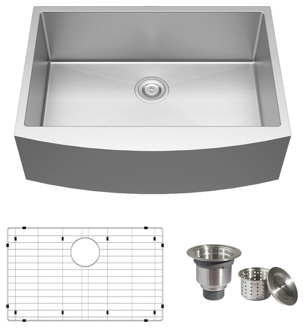 Stainless Steel Single Bowl Farmhouse Kitchen Sink, Sink Grid - Modern ...