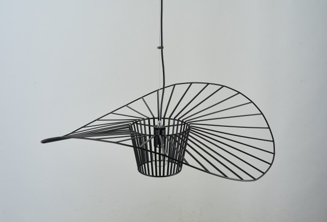 Single Pendant Black Iron Wire "Hat" Shaped Light Fixture ...