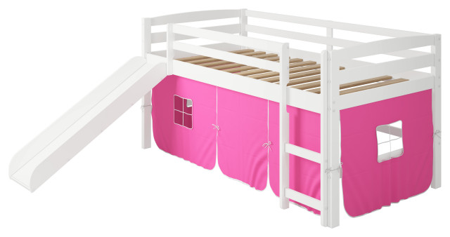 Danny Pink Tent Loft Bed with Slide and Ladder - Transitional - Loft ...