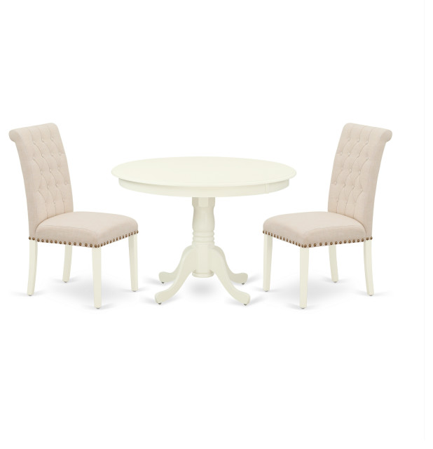 3-Piece Dinette Set, Rounded Table, Two Chairs, Light Beige Fabric ...