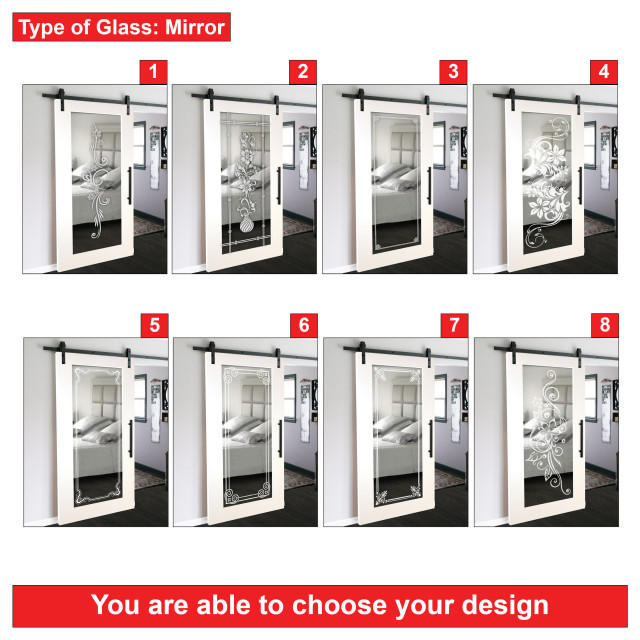 Mirrored Sliding Barn Door with Mirror Panel + Frosted Design, 48"x84 ...