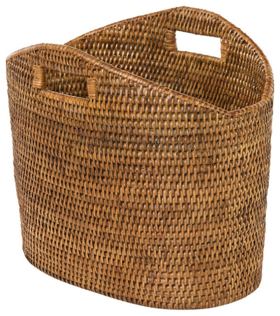 La Jolla Oval Rattan Magazine Rack, Honey Brown - Tropical - Magazine ...