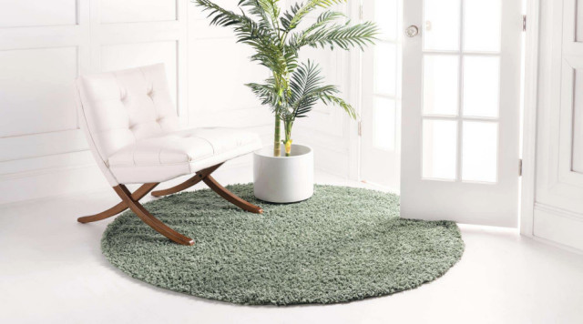 Rug Unique Loom Davos Shag Sage Round 5' 0 x 5' 0 - Contemporary - Area ...
