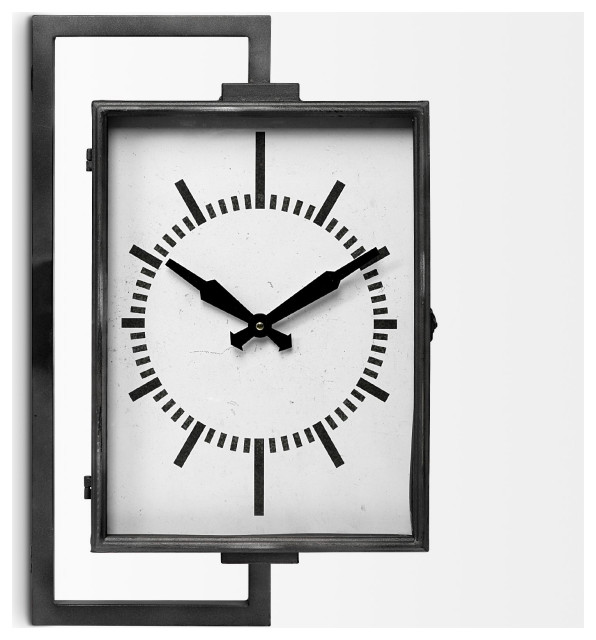 Hagar Dark Gray Metal Rectangular Wall Clock - Industrial - Wall Clocks ...