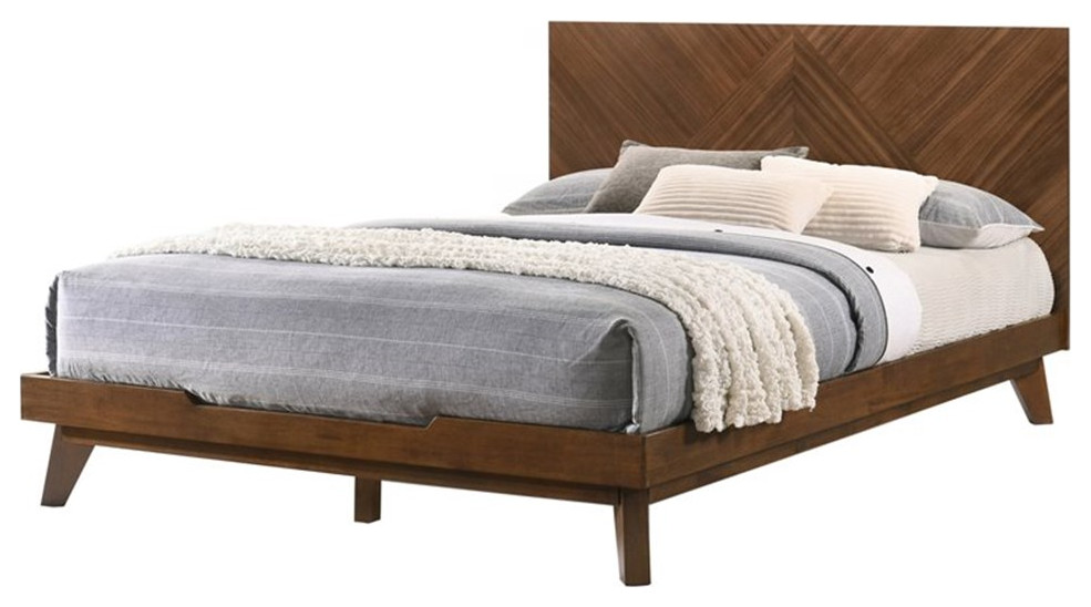 Modrest Soren 64x83" Chevron Pattern Modern Wood Queen Bed in Walnut ...