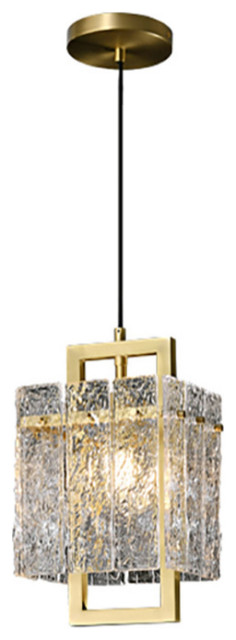 Jewell 1-Light Brass Geometric Pendant Light with Water-ripple Glass ...
