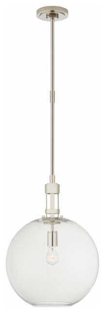 Gable Pendant, 1-Light, Globe, Polished Nickel, Clear Glass, 16"W ...