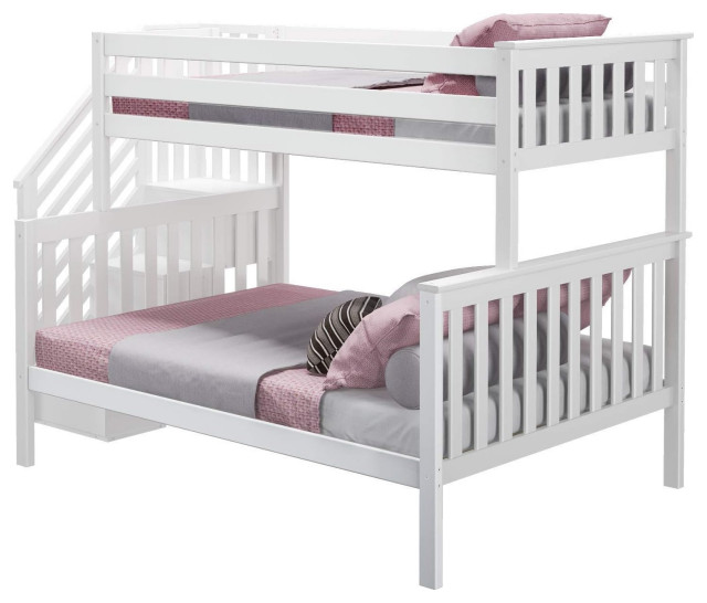 Wooden Twin Over Full Bunk Bed with Slat Headboard and Storage Drawers ...