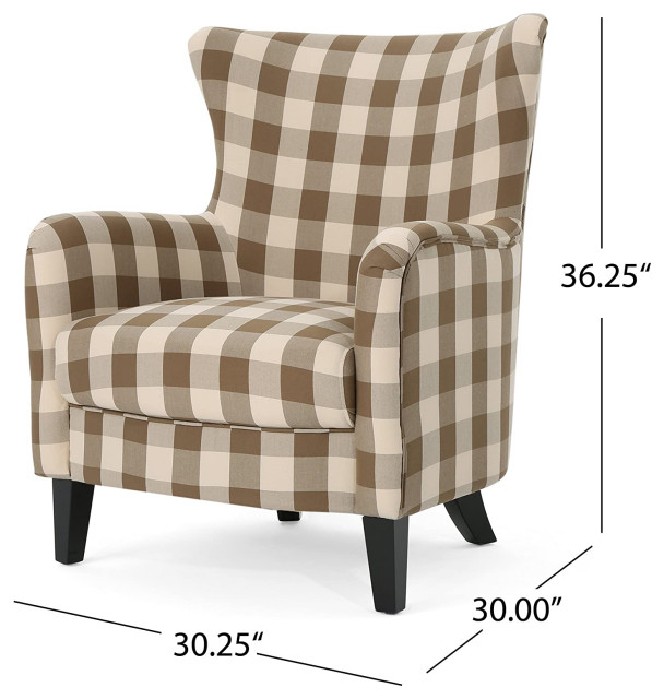 Farmhouse Checkerboard Armchair with Wingback and Patterned Upholstery ...
