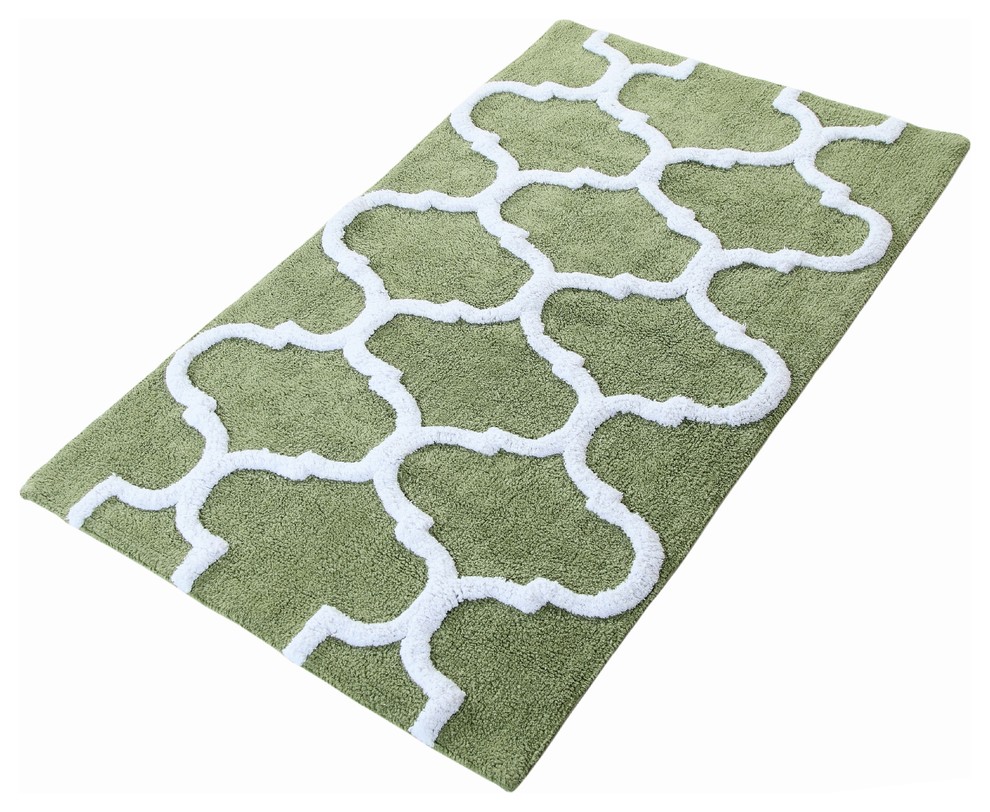 Cotton Dual Color Geometric Pattern Bath Rug, 50"x30" - Mediterranean ...