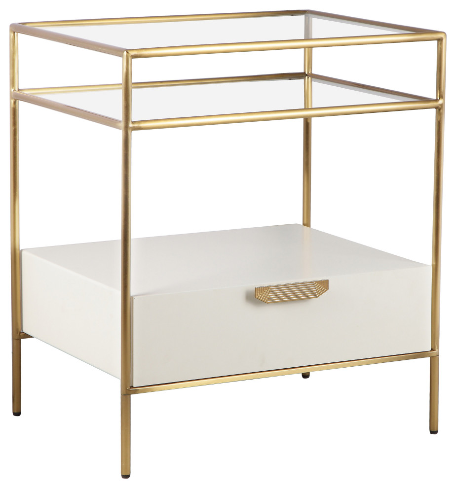 Darla Cream Glass Nightstand - Contemporary - Nightstands And Bedside ...