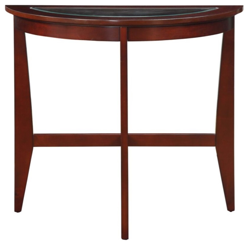 Wooden Half Moon Shaped Console Table with Beveled Tempered Glass Top ...