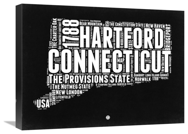 "Connecticut Black and White Map" Fine Art Print, 24" x 18" - Modern ...