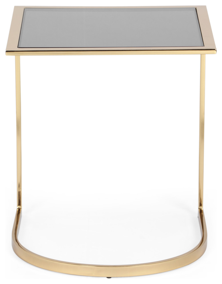 Corral Modern Glam Handcrafted Glass Top C-Shaped Side Table, Black and ...