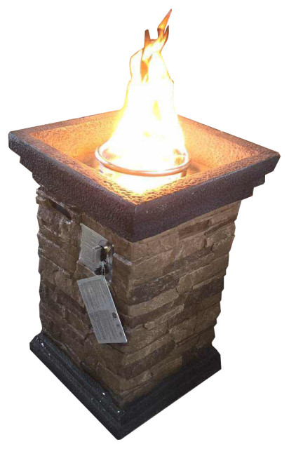 20"Outdoor Square Slate Rock Gas Fire Pit - Rustic - Fire Pits - by ...