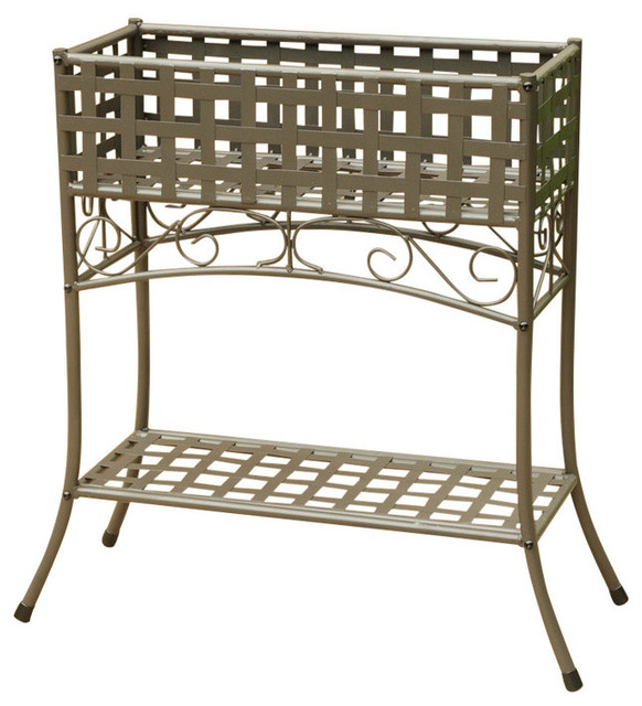 Mandalay Rectangular Iron Plant Stand, Rustic Brown - Mediterranean ...