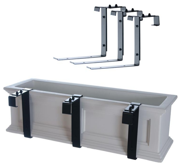 Mayne Adjustable Modern Metal Deck Rail Bracket in Black (Set of 3 ...