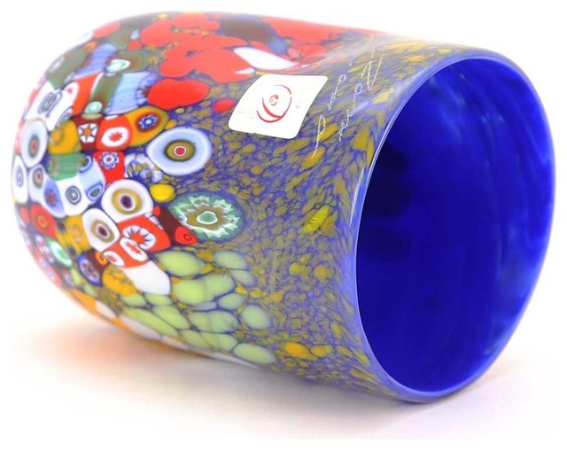 GlassOfVenice Murano Drinking Glass - Blue Millefiori - Contemporary ...