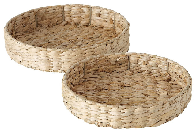 2 Piece Woven Wicker Tray Set, 2 1/2 L x 11 3/4 W x 11 3/4 H inches ...