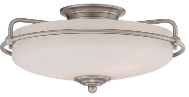 3 Light Ceiling Flush Mount Lighting Fixture in Bronze Etched Opal ...