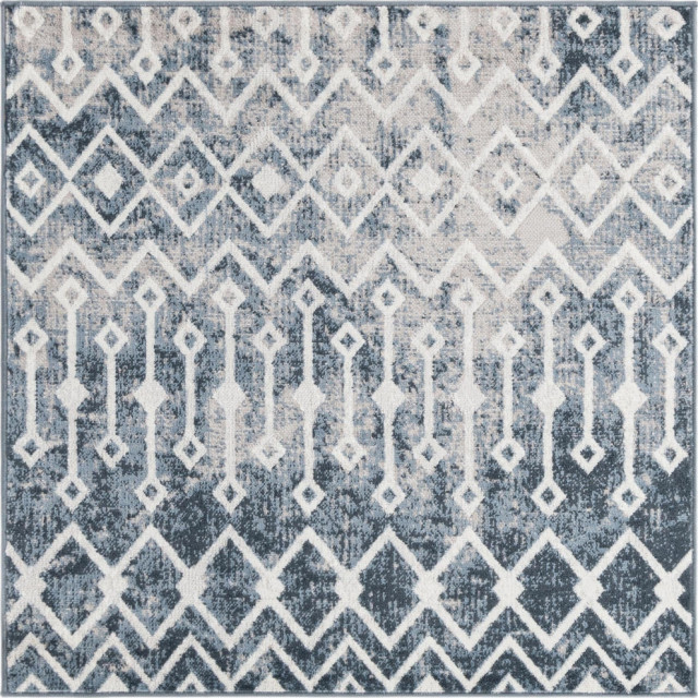 Rug Unique Loom Bohemian Trellis Blue Square 4'0x4'0 - Scandinavian ...