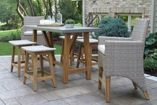 Teak and Wicker Saddle Stools, Set of 2 - Tropical - Outdoor Bar Stools ...
