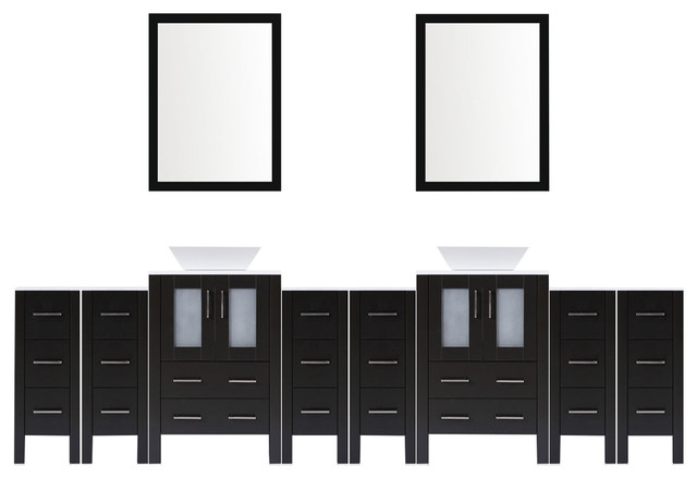 Modern Vanity Set With Two Sink Bases With Mirrors and Six Drawer Bases ...