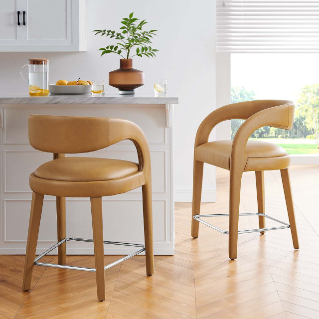 Pinnacle Vegan Leather Counter Stool Set of 2, Tan Silver ...