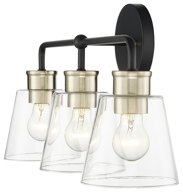 Cameron 3 Light 23" Matte Black Modern Gold Bathroom Vanity Light ...