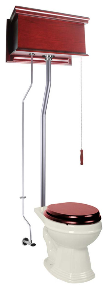 Cherry Wood Flat High Tank Toilet White Elongated Satin Rear Entry ...