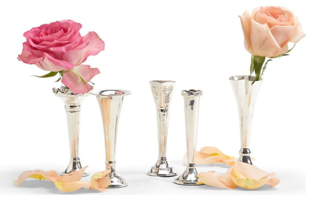 Two's Company Bagatelles Set of 5 Single Stem Silver-Plated Brass Vases - Traditional - Vases ...