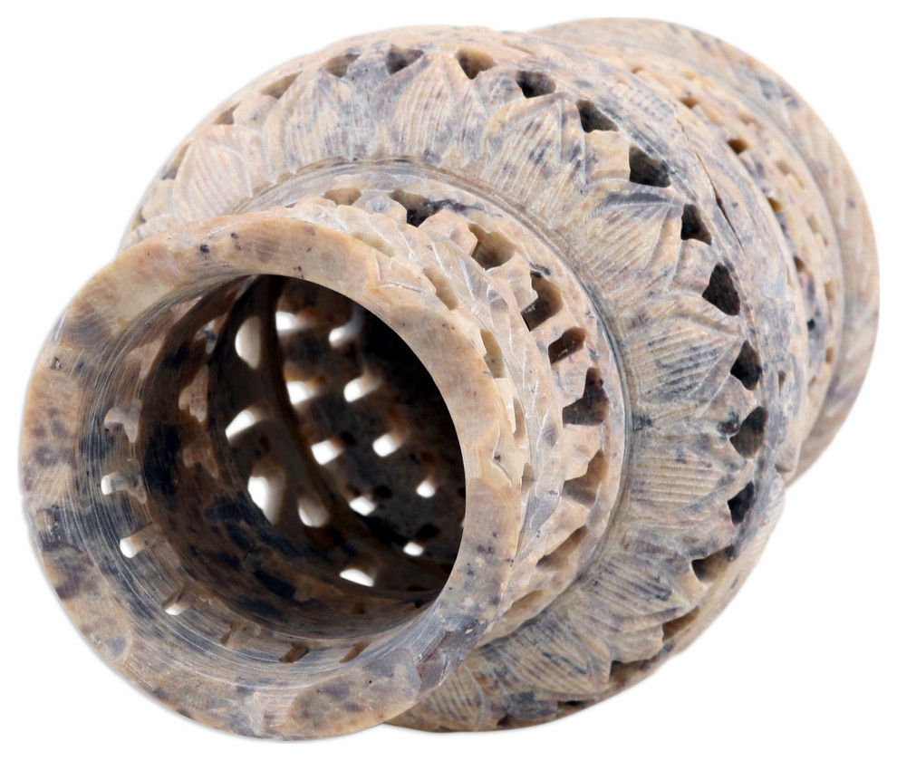 Novica Handmade Royal Symphony Decorative Soapstone Vase - Traditional ...