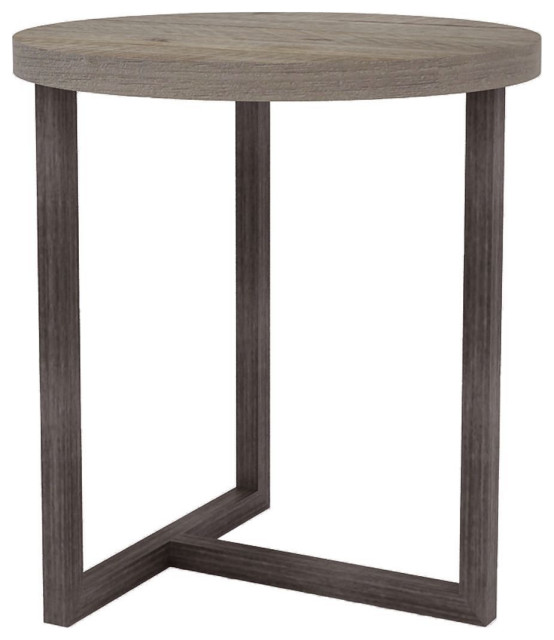 Irondale Round Side Table, Light Brown/Gray - Industrial - Side Tables ...