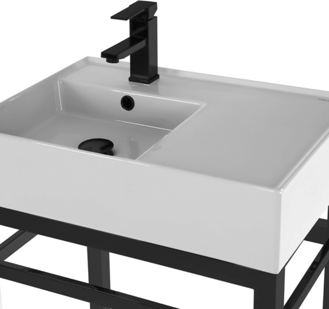 Modern Ceramic Console Sink With Counter Space and Matte Black Base ...