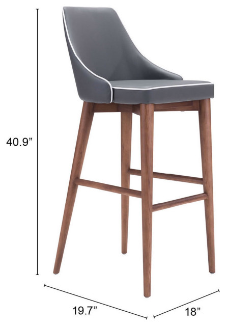 Modern Bar Stool, Long Tapered Legs With Cushioned Seat & Curved Back ...