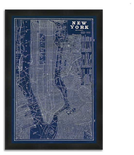 "Blueprint Map New York" By Sue Schlabach, Framed Painting Print, Ready ...