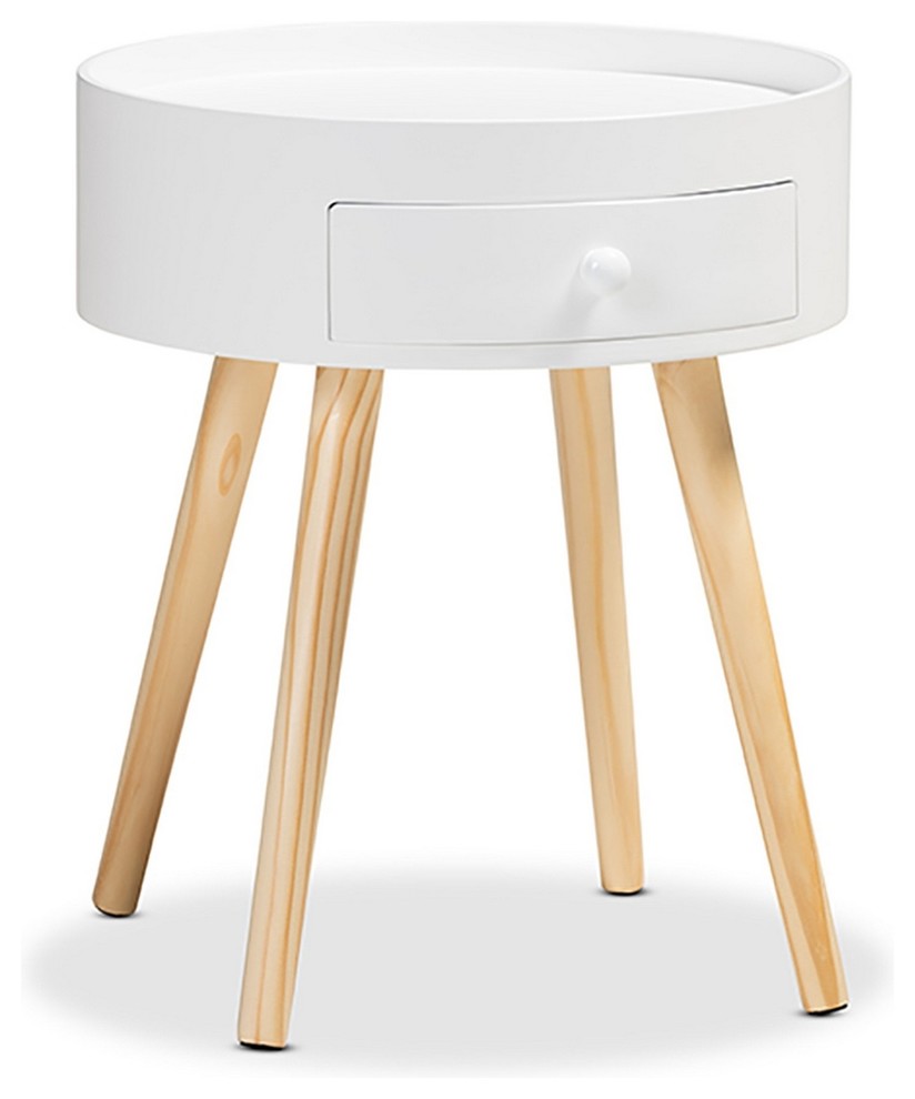 Round Box Nightstand With Drawer, White - Midcentury - Nightstands And ...