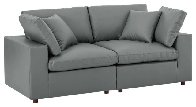 Milan Gray Down Filled Overstuffed Vegan Leather Loveseat ...
